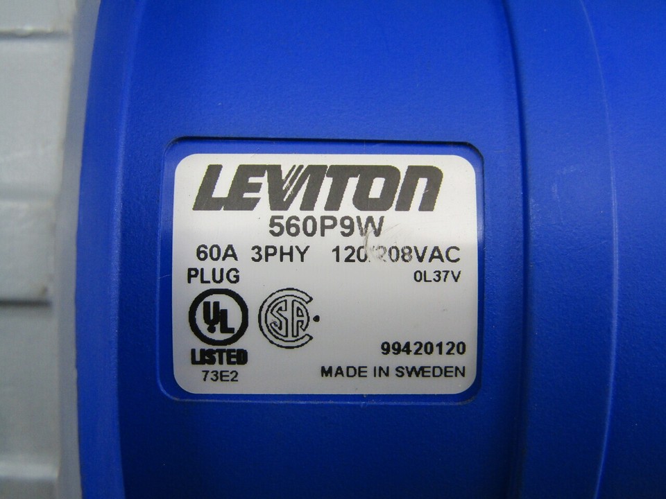 LEVITON 560P9W P/S 60A 120/208V WATERTIGHT PLUG 4PO5WI3PH - NEW NO BOX ...