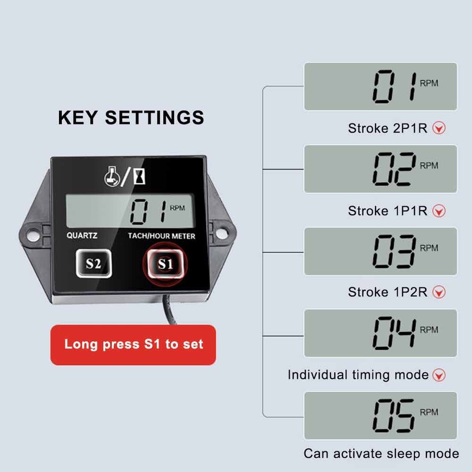 Tachometer Tiny Tach/Hour Meter for 2 Stroke & 4 Stroke Small Engine ...