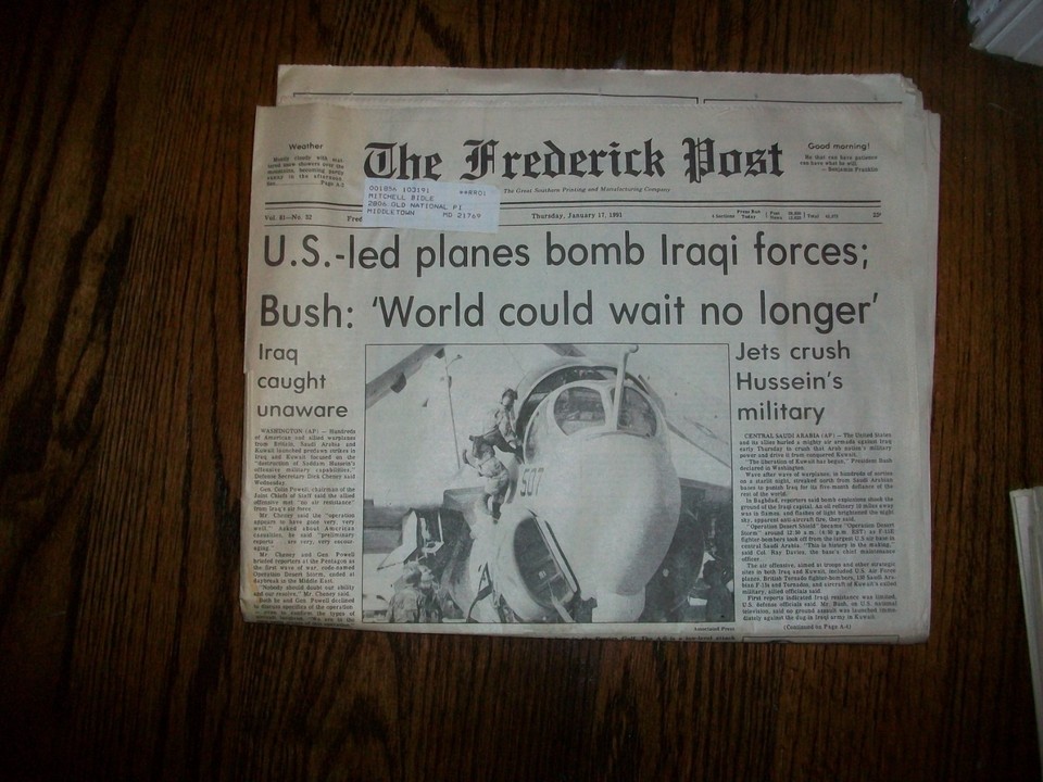 Lot of 9 Vintage Newspapers-Frederick Post Gulf War Jan 17, Feb 26-Mar ...