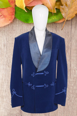 Mens Blue Velvet Blazer Smoking Jacket Wedding Party Wear Dinner ...