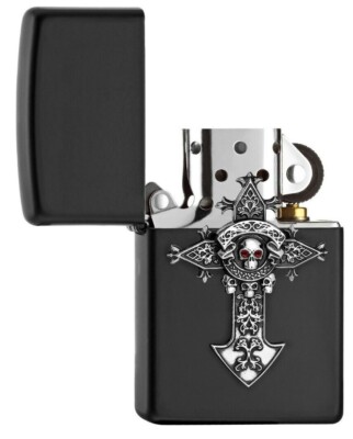 ZIPPO "CROSS WITH SKULL" BLACK EMBLEM LIGHTER ** NEW ** | eBay
