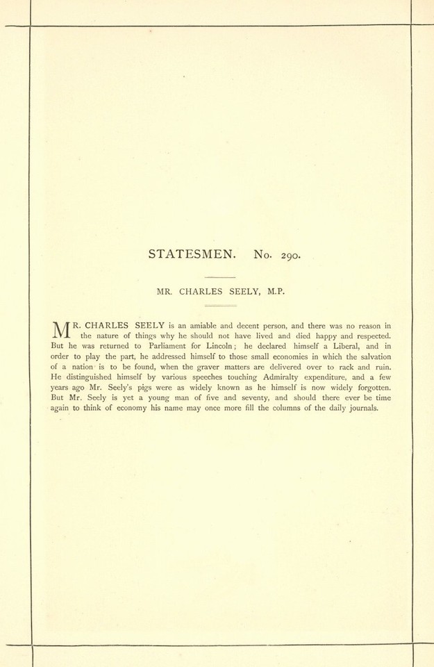 STATESMAN POLITICIAN INDUSTRIALIST MR. CHARLES SEELY MEMBER OF ...