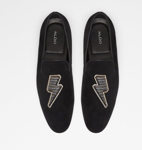 New Aldo Kaypee Black Faux Suede Slip On Embellished Loafer Shoes Men ...