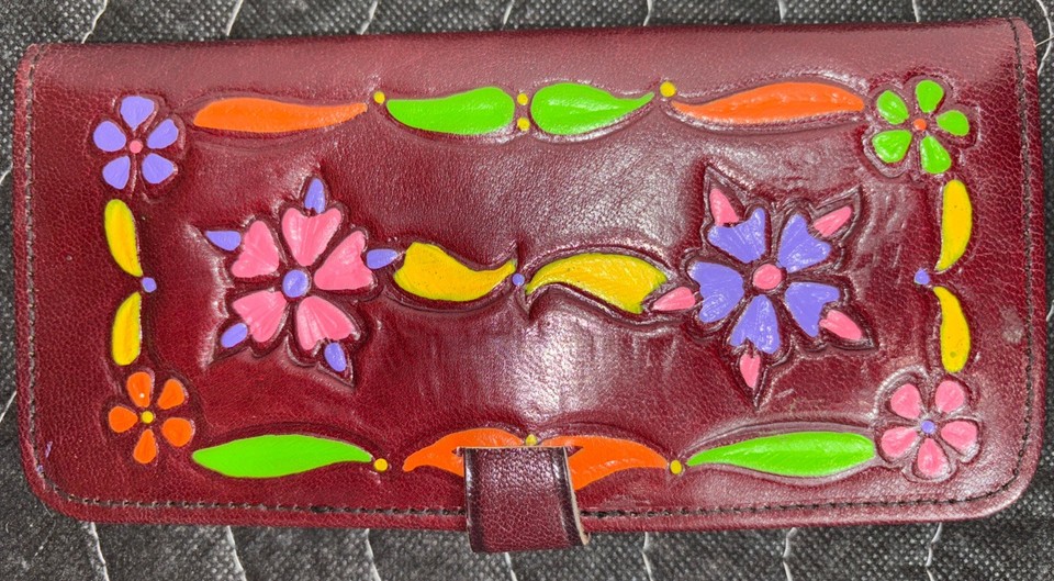 Hand Painted Wallet Red With Floral Snap Closure | eBay
