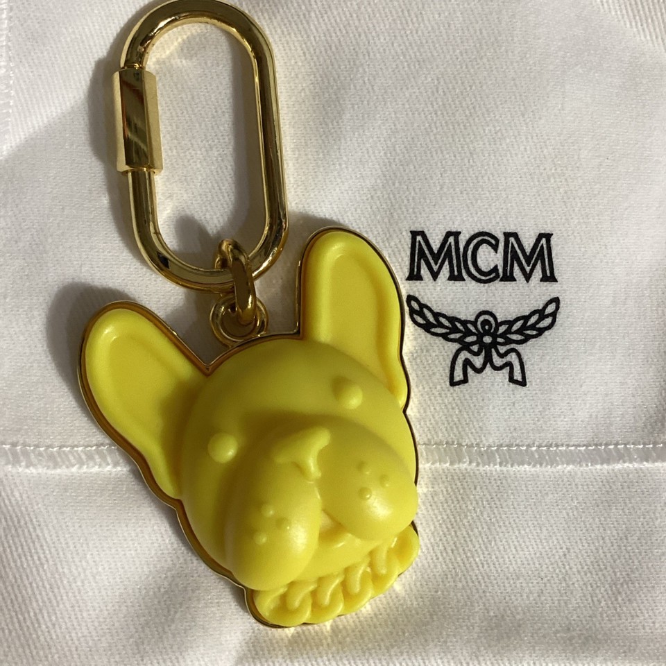 MCM Frenchie Bull Dog Face Keychain Bag Charm Yellow /Gold Dust Bag ...