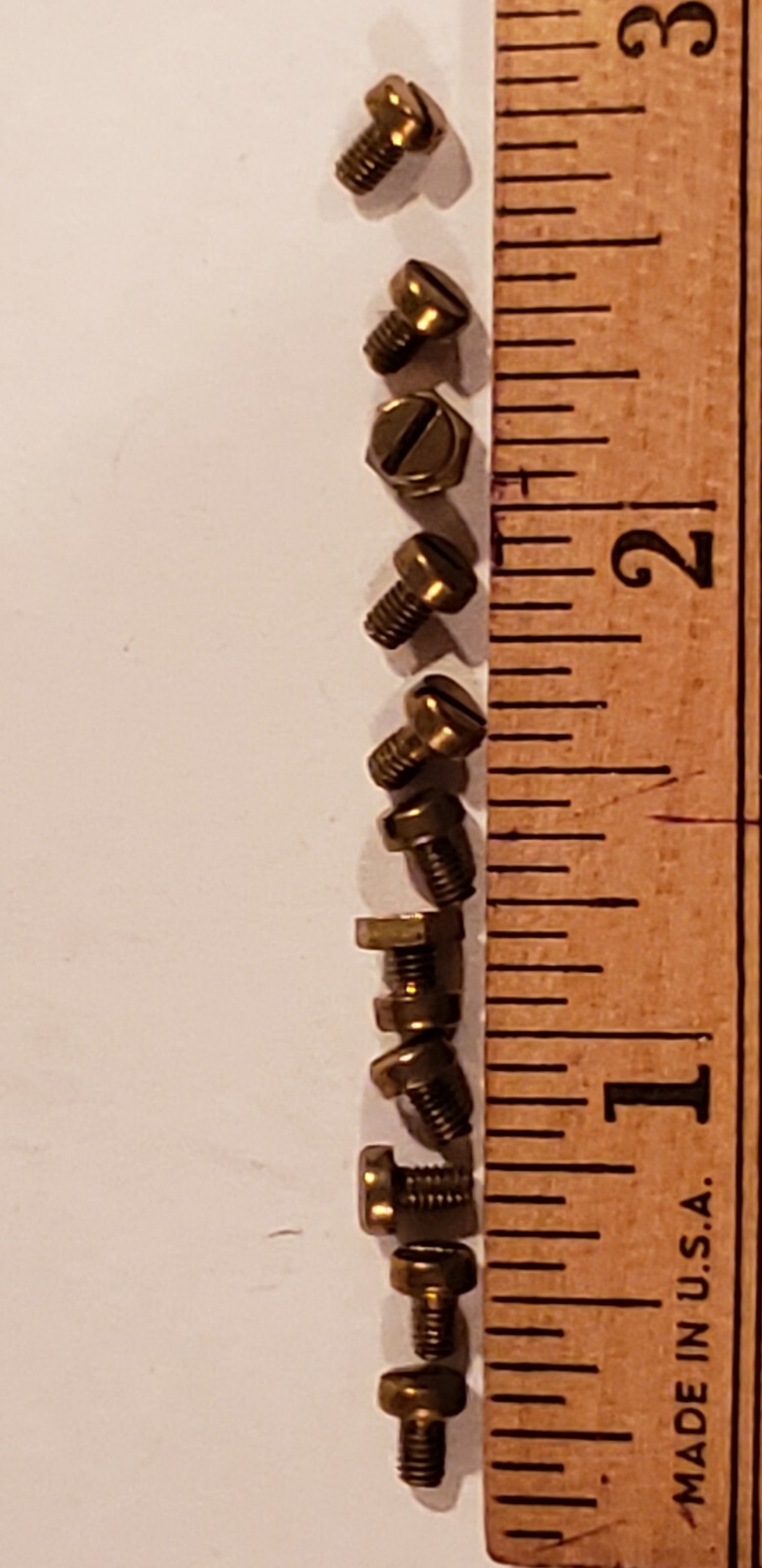 Very small brass colored steel Clock Screws and 2 nuts in small plastic ...