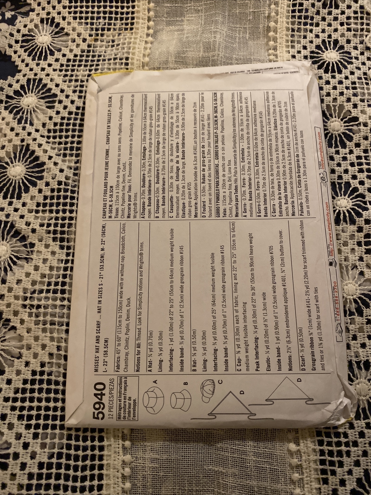 Simplicity 5940 Misses' Hats and Scarfs Sizes S, M, L Sewing Pattern ...