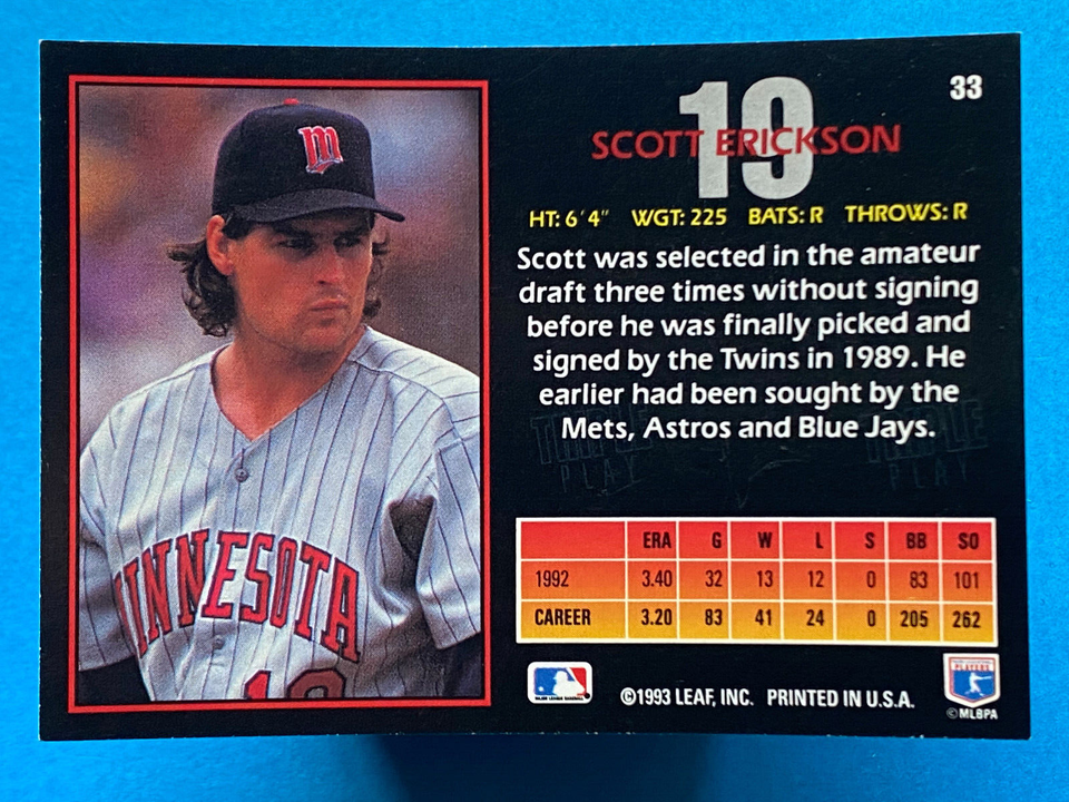 1993 Triple Play Scott Erickson #33 Minnesota Twins | eBay