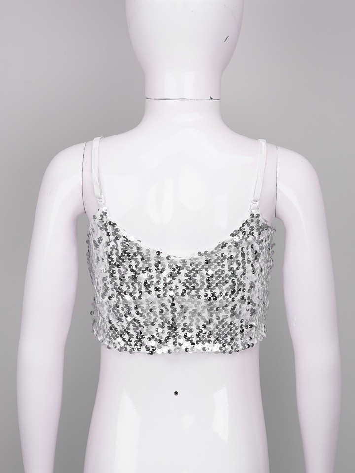 Kids Girls Stylish Adjustable Spaghetti Shoulder Straps Shiny Sequins ...