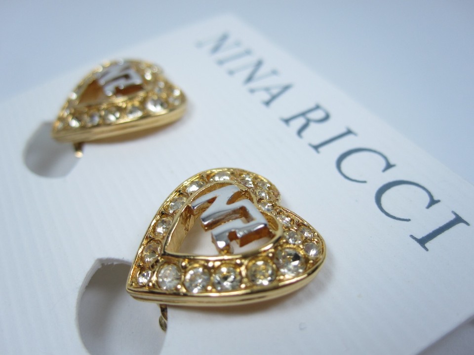 Nina Ricci Gold Plated Clip-on Earrings with Swarovski Crystals & NR ...