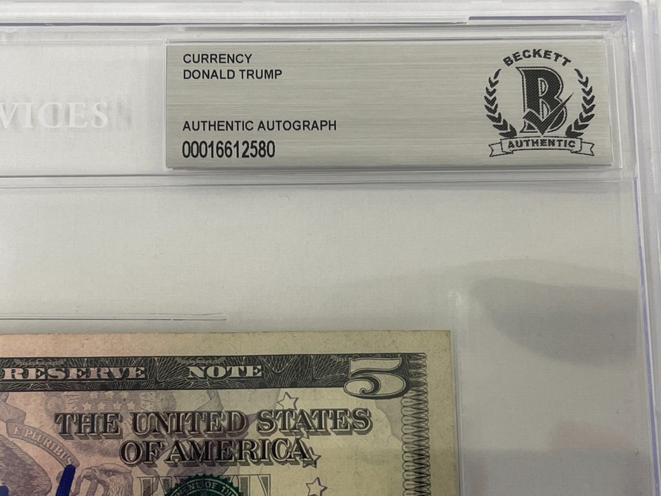 Donald Trump Signed $5 Bill Currency Authentic Autograph Beckett ...