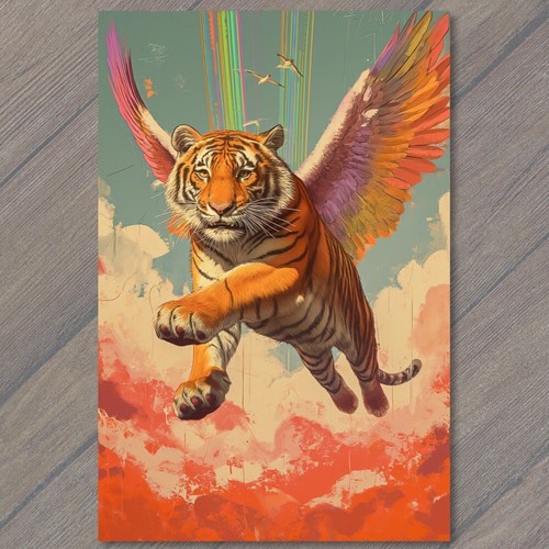 Art Print Tiger Rainbow Winged Flying Monster Weird Creepy Scary ...