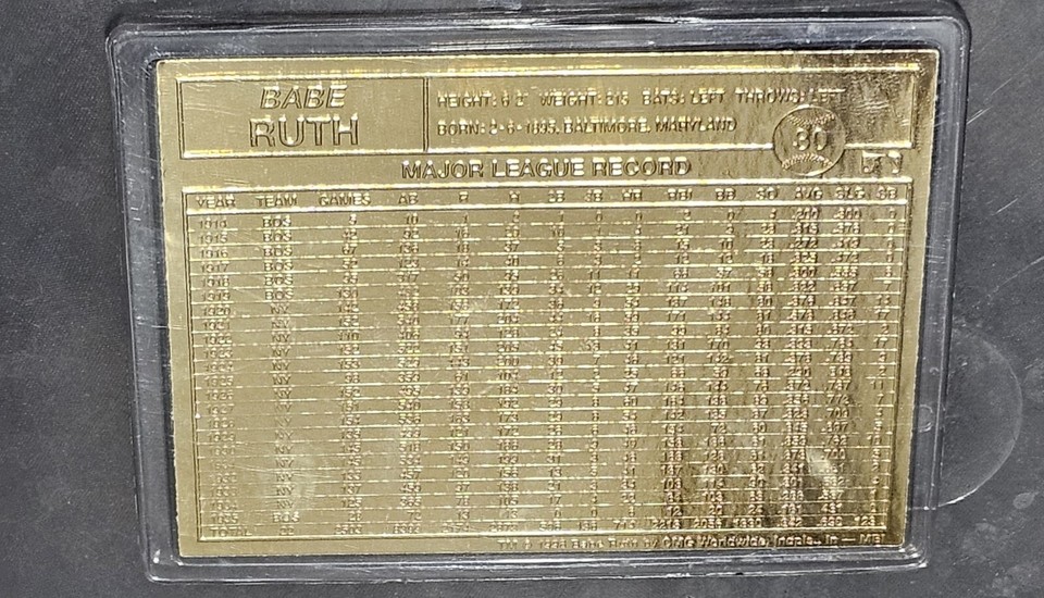 1996 Danbury Mint Babe Ruth #30 Sealed 22kt Gold Card New York Yankees ...