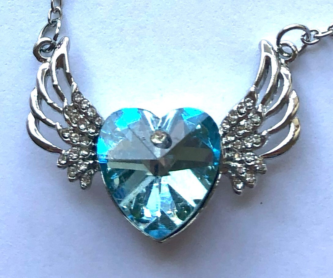 New Fashion 17" - 19" Necklace, a Blue Stone Heart with Silver Plated ...