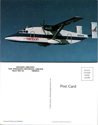 Henson Airlines Short SD330 Commuter Airplane Postcard | eBay