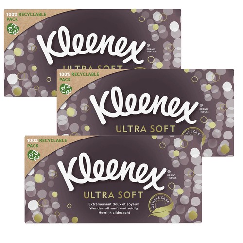 3x 64 Kleenex Ultra Doux Mouchoirs Boîte Protège Contre Irritation de ...
