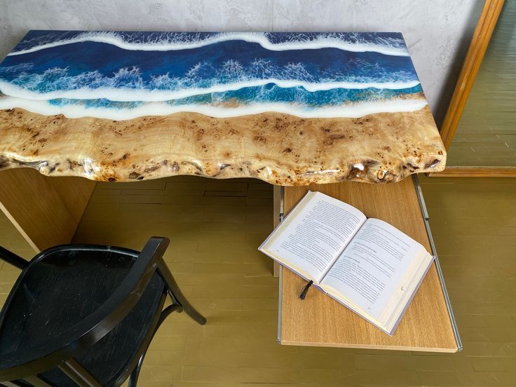 Ocean Epoxy Live Edge Counter Desk - Wooden Epoxy Computer Desk - Decor ...