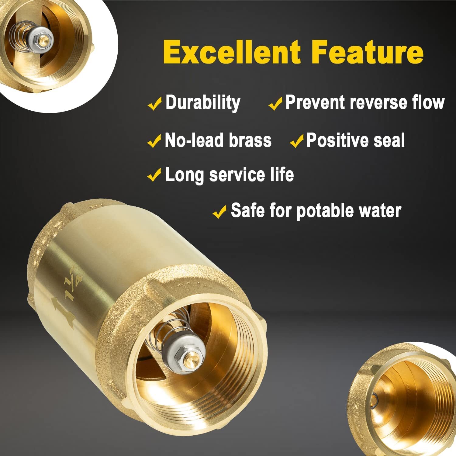 In-Line Check Valve 1 1/4" Brass Female Pipe Thread fits for Most Pumps ...