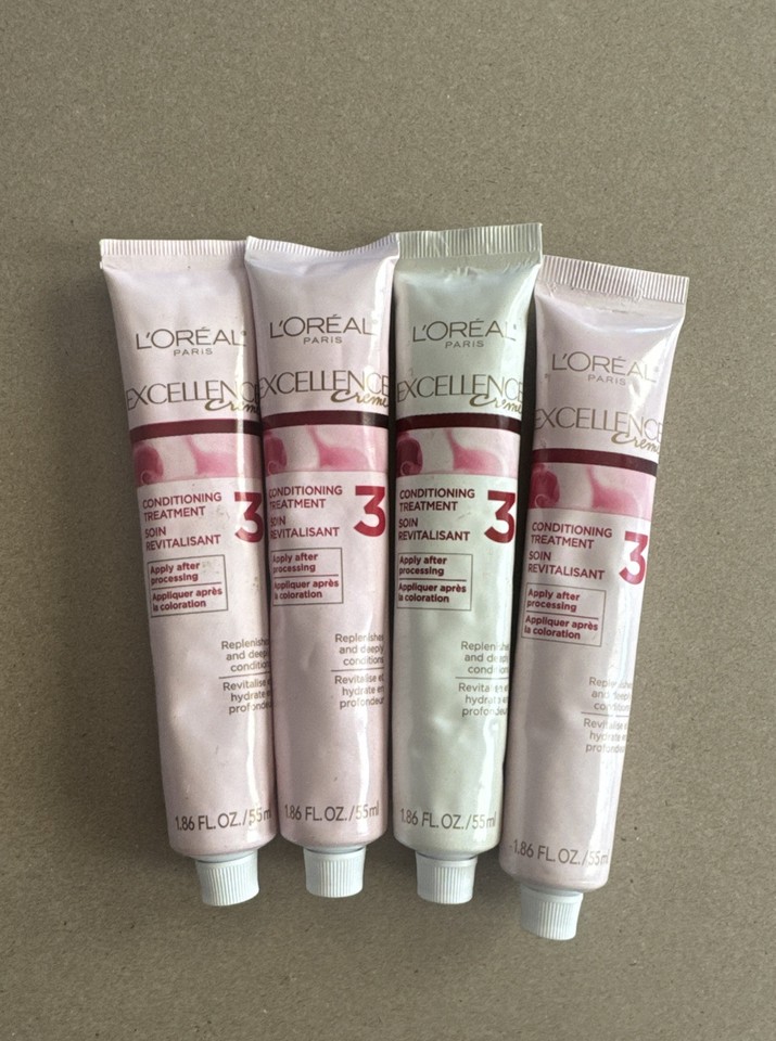4 Tubes Loreal Paris Excellence Creme 3 Conditioning Treatment 1.86 FL ...