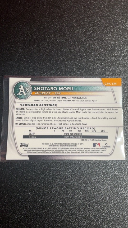 2025 Bowman Chrome Shotaro Morii Base Auto - #CPA-SM Athletics | eBay