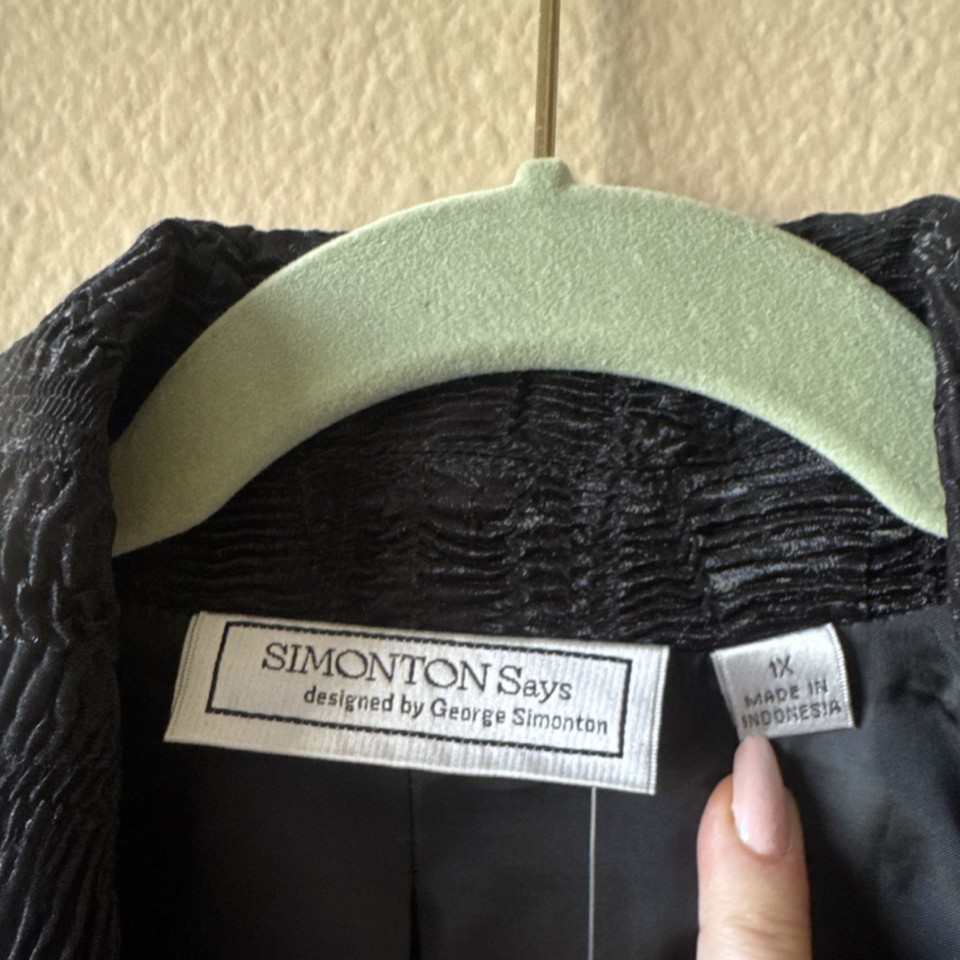 Simonton Says Women's Black Textured Blazer Jacket 1X Plus Single ...