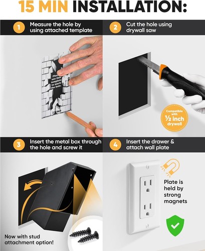 Elder Welder® Wall Outlet Hidden Safe with Key Lock 1-Gang Plate, White ...