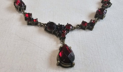 Beautiful NWT Dark Ruby Color Antique Brass Crystal Teardrop Necklace ...