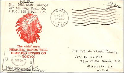 14 Dec 1944 WWII Patriotic Cover The Chief Says - Heap Big Bonds ...