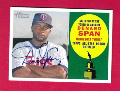DENARD SPAN Twins Signed Autographed 2009 Topps R.C. Heritage Baseball ...