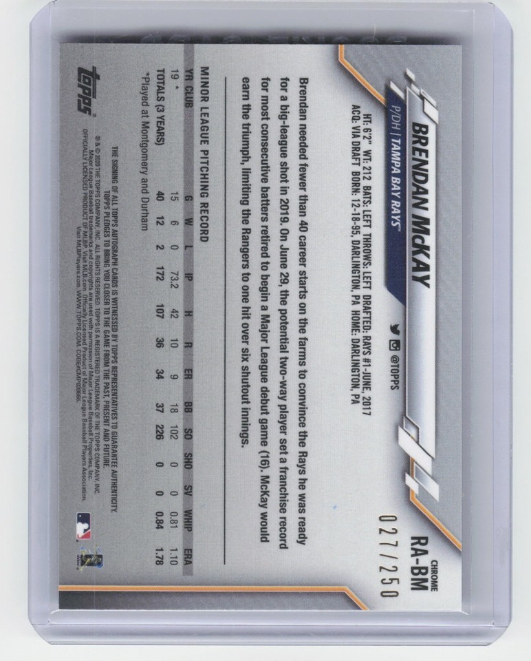 2020 Topps Chrome Brendan McKay Rookie Purple Refractor Auto /250 Rays ...