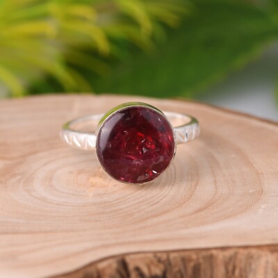 Round Cut Spinel Ruby Gemstone 925 Sterling Silver Engagement Ring Gift ...