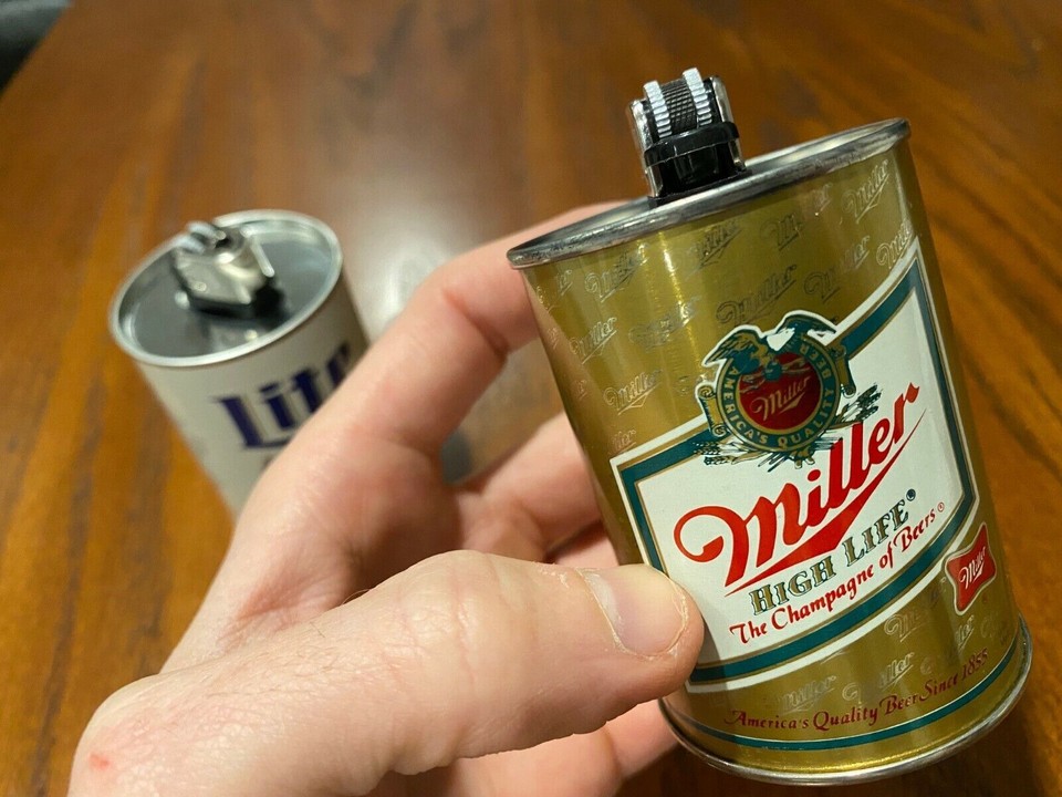 2 Vintage Miller Lite & High Life Beer Tabletop Miniature Metal Can ...