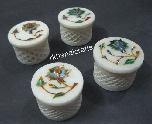 Set of 4 Pieces Marble Jewelry Box Shiny Gemstone Inlay Work Pin Box 2. ...