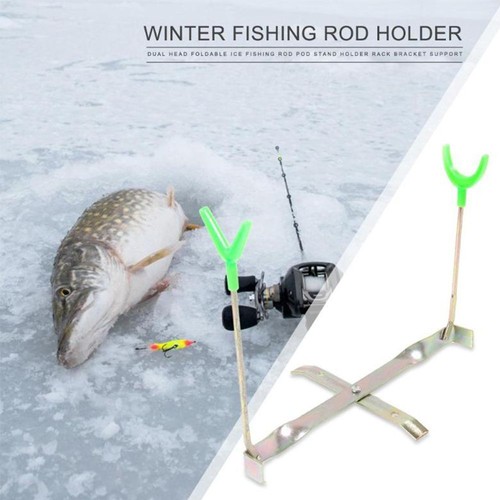 Dual Head Pod Stand Rotation Pole Ice Fishing Rod Holder Y-Shape Ground ...