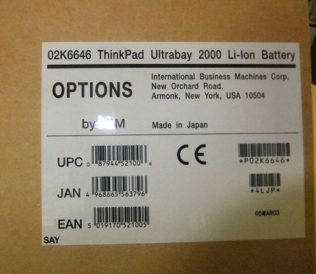 02K6646 IBM ThinkPad Ultrabay 2000 Li-Ion Battery NEW F/S 02K6644 ...