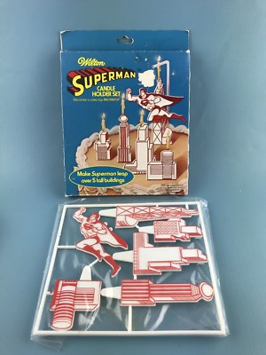 Wilton Superman Candle Holder Set Cake Topper Decoration Vintage Unused ...