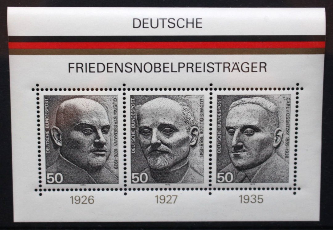 WEST GERMANY 1975 German Nobel Peace Prize Winners. SOUVENIR SHEET. MNH ...