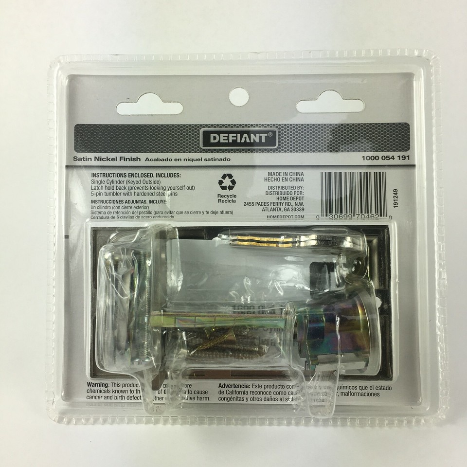 Defiant Single Cylinder Deadbolt Deadlock Nickel Entrance Door Lock (2 ...