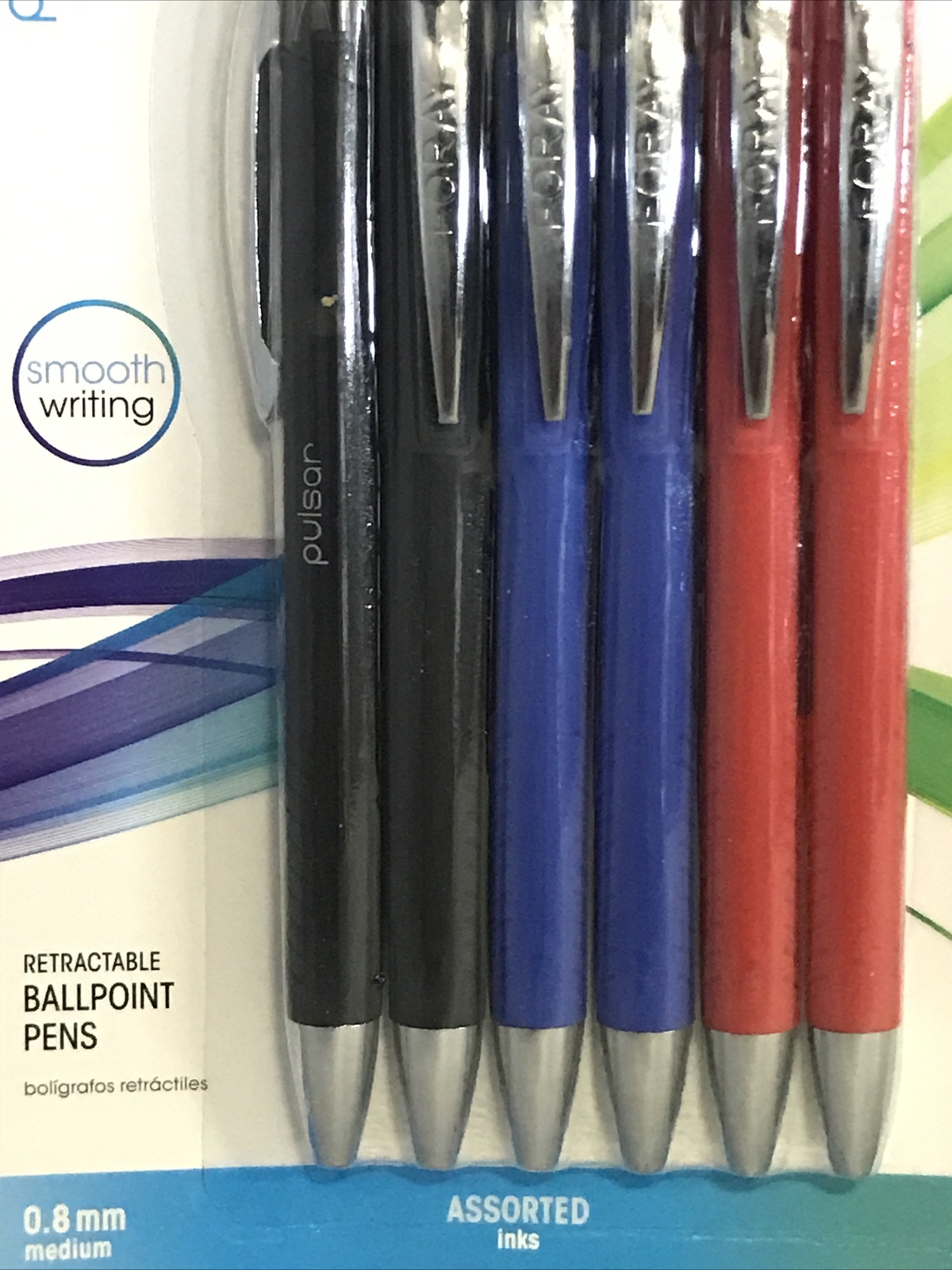 Foray Pulsar Retractable Ballpoint Pens, 0.8 mm, Medium Assorted Inks ...