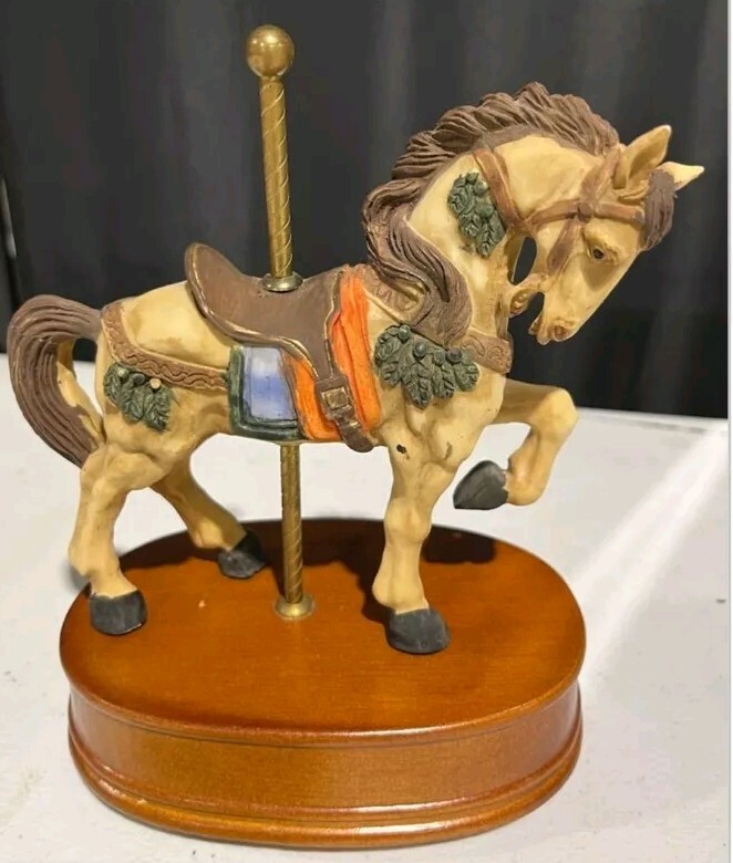 VTG Musical Ceramic Carousel Horse On Wood Base Plays Music | eBay