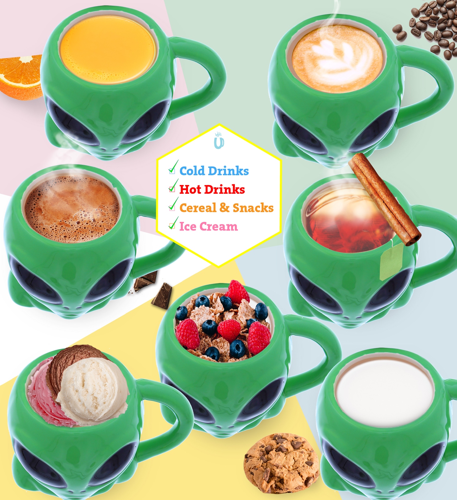 Mugniv Green UFO Alien Novelty Coffee Mug: Ceramic Coffee Mugs & Tea ...