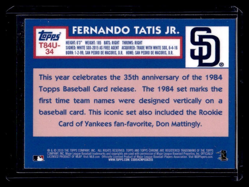 2019 Topps Chrome 1984 35th Anniversary Fernando Tatis Jr. Padres RC ...