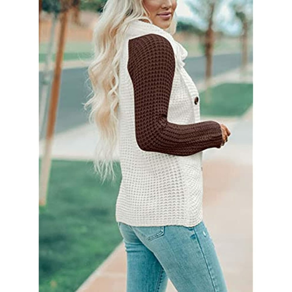 Asvivid Cowl Neck Color Block Asymmetrical Loose Wrap Sweater, Cream ...