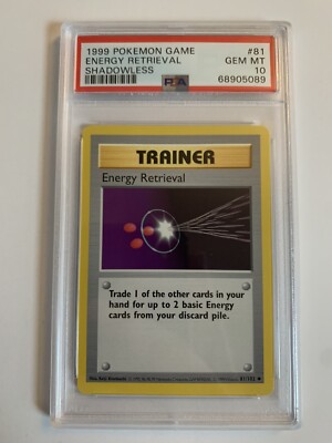 Energy Retrieval 81/102 Base Set Shadowless Pokemon Card PSA 10 GEM ...
