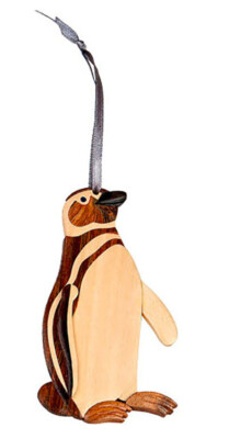 Penguin - Double-sided Wood Intarsia Christmas Tree Ornament - Water ...