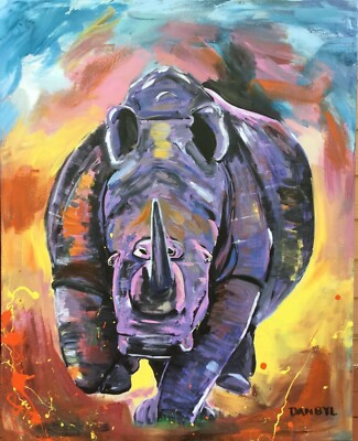 Rhino Original Fine Art PAINTING Artist DAN BYL Contemporary Animal ...