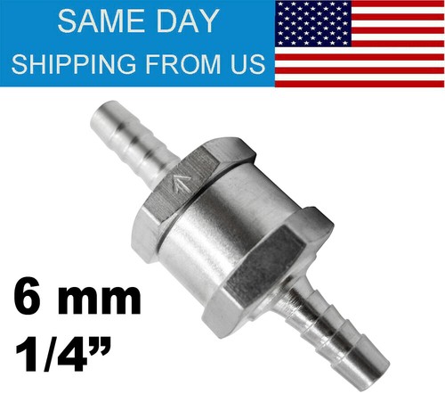 1x 6mm 1/4" Fuel Line One Way Non-Return Aluminium Check Valve Petrol ...