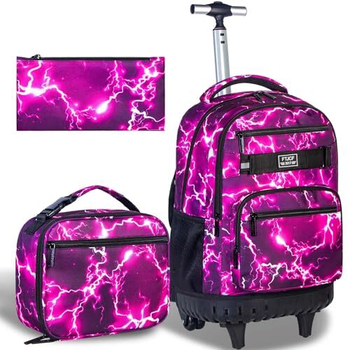 Rolling Backpack for Girls boys, Men Women Roller Wheels Lightning Rose ...