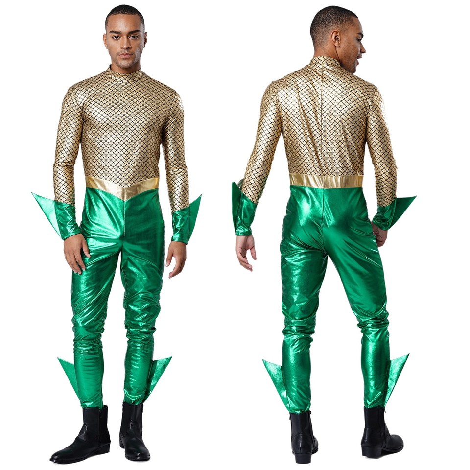 Mens Bodysuit Long Pants Uniforms Masquerade Jumpsuit Long Sleeve ...