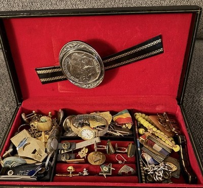 Swank Jewelry Case Filled With Jewelry Cufflinks Ring Pins Coin Watch ...
